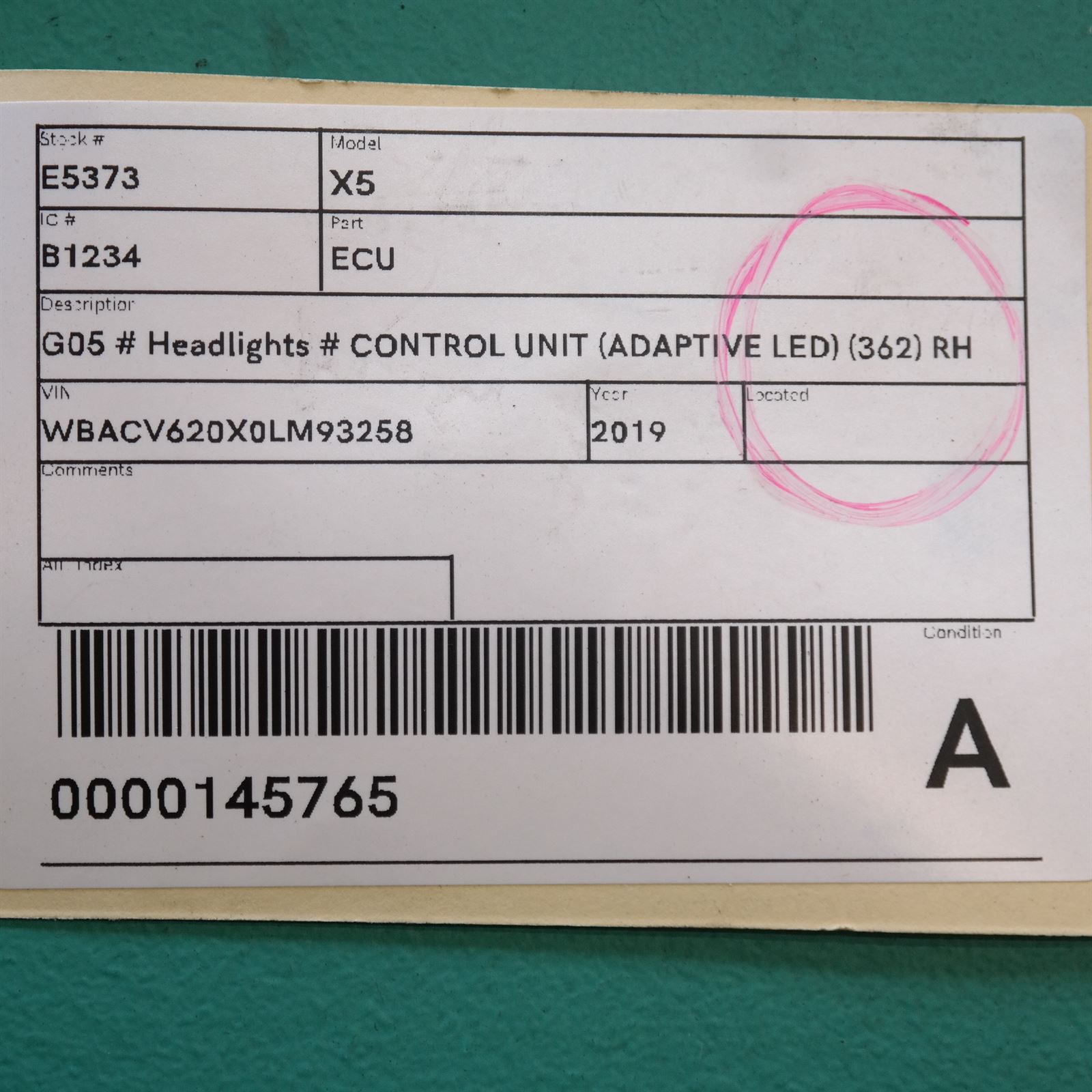 2019 BMW 5 SERIES Control unit/module 63115A02730